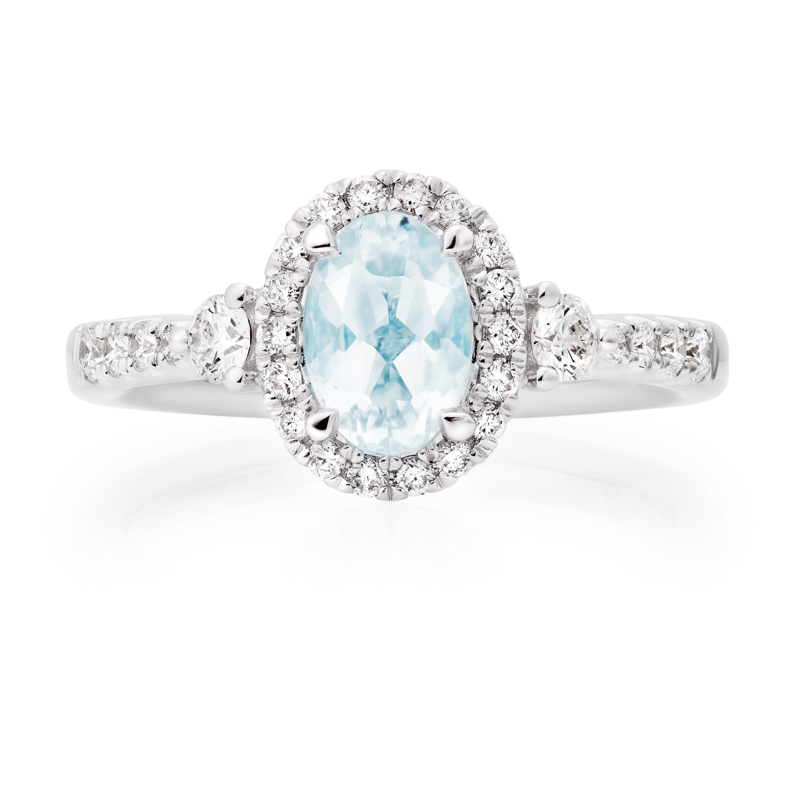 Loupe Spectrum Halo Aquamarine Diamond Platinum Ring | LOU-0121933 | Loupe