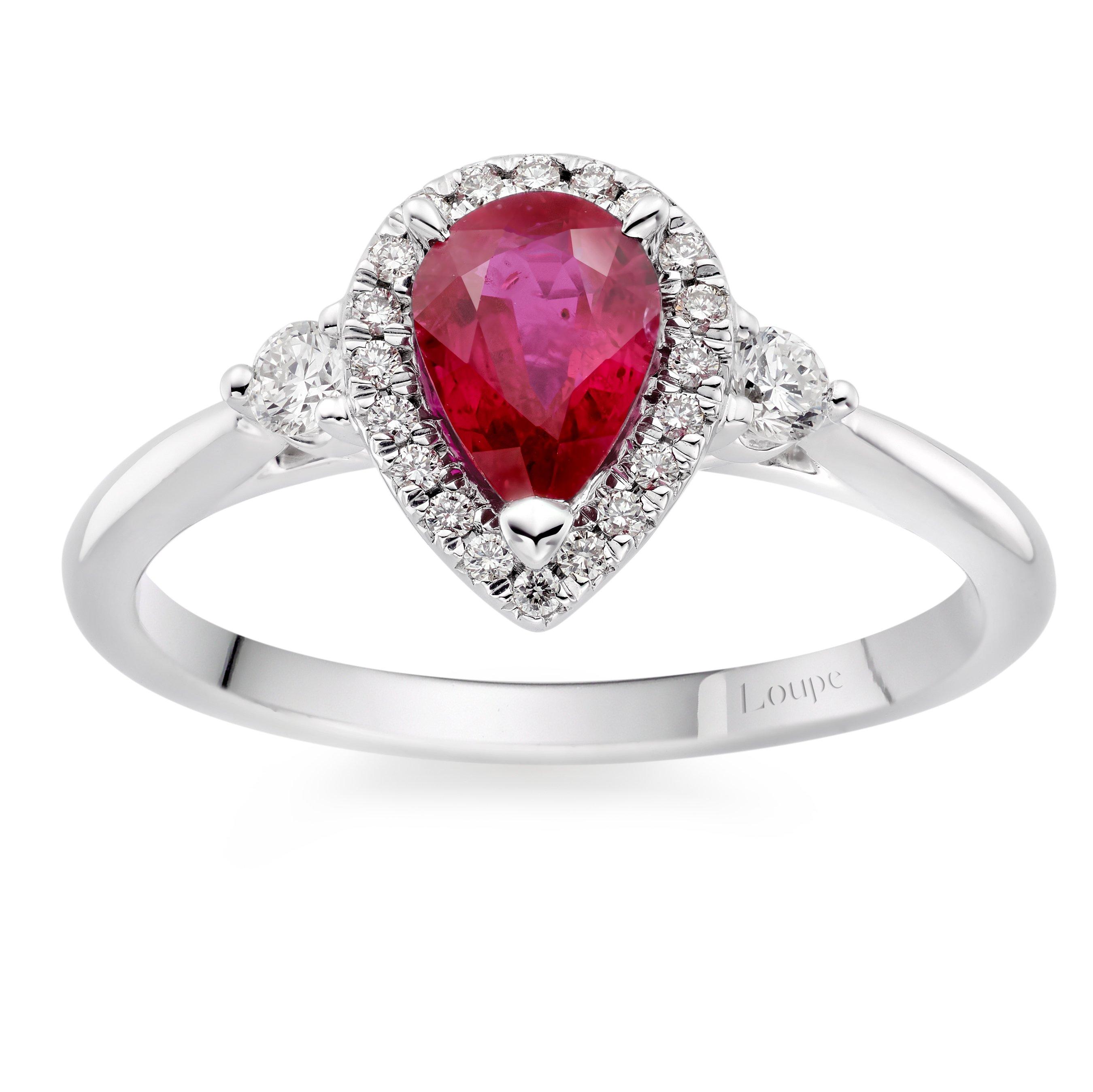 Loupe Spectrum Halo Ruby Diamond Ring in 18ct White Gold | LOU-0125385 ...