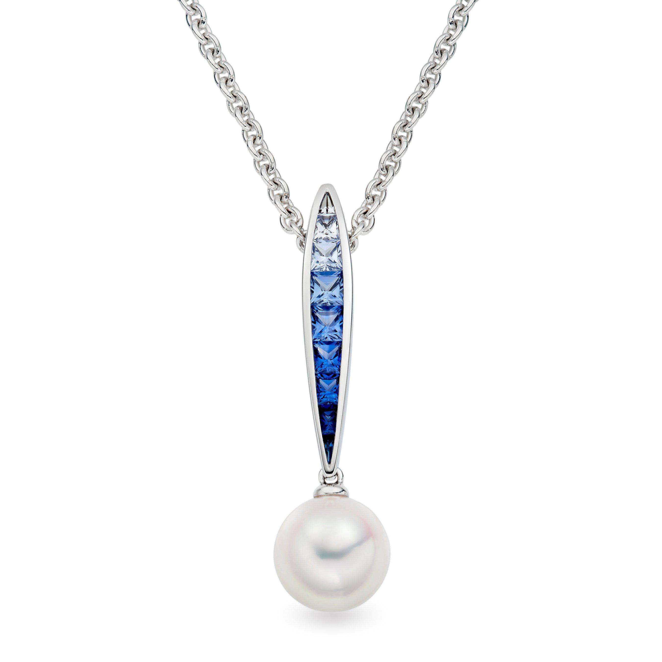 Mikimoto Ocean Pearl and Sapphire Pendant in 18ct White Gold | LOU ...