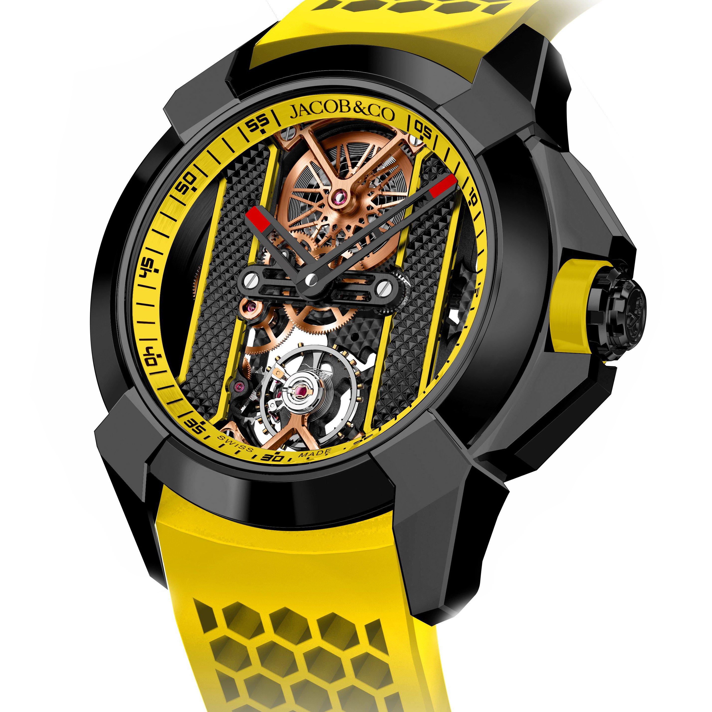 Jacob & Co. Epic X Bridges 44mm Titanium Yellow Rubber Strap Men's ...